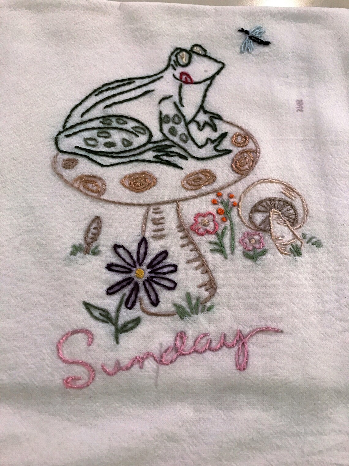 Hand Embroidered Cotton Kitchen Towels Seven Days a Week Frog Flour ...
