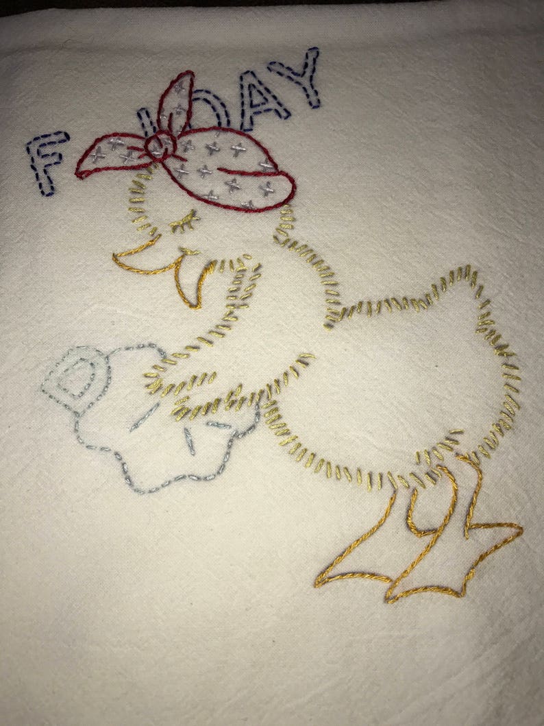 Seven Adorable Ducks Hand Embroidered on Kitchen Flour Sack Cotton ...