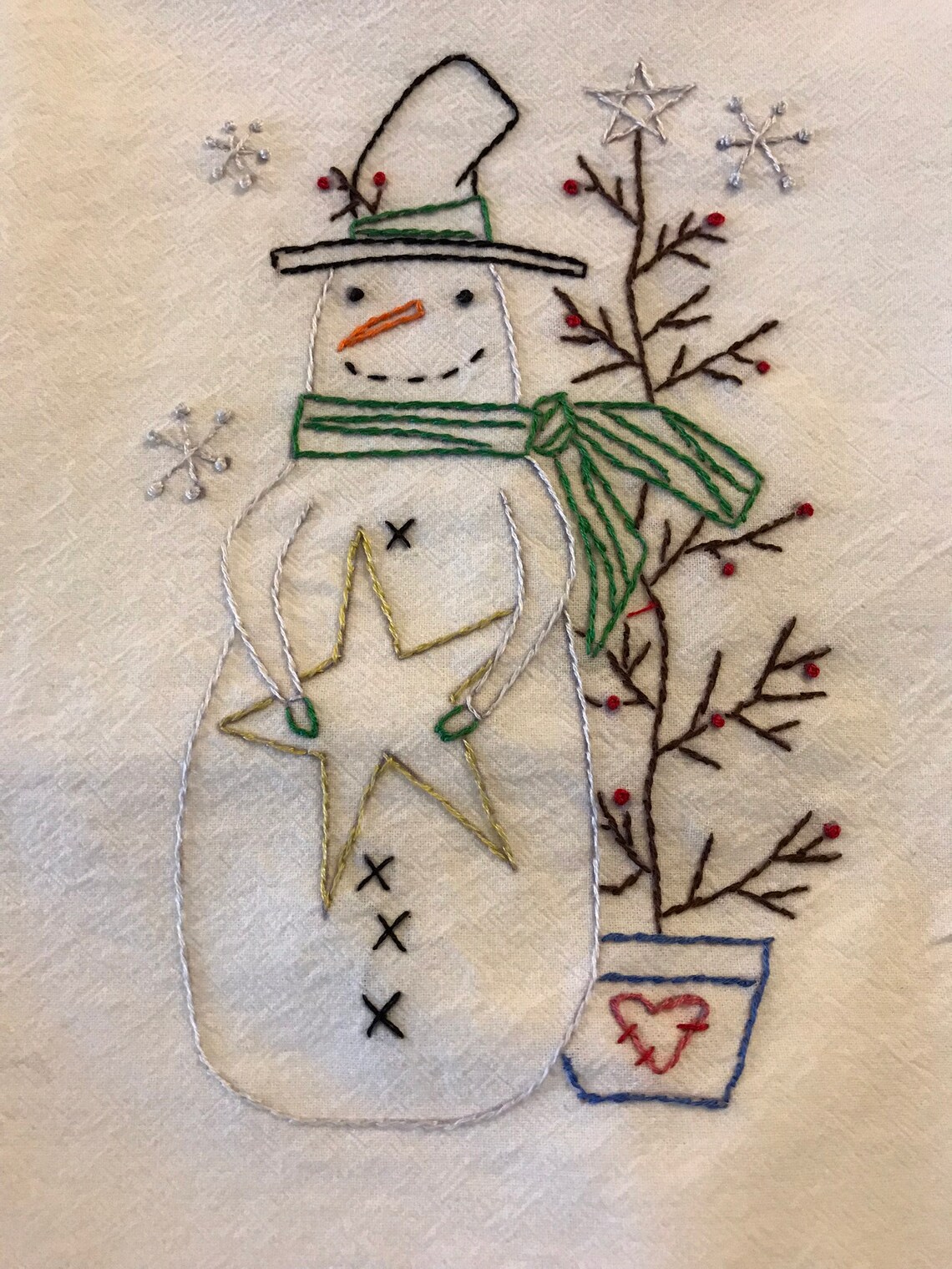 Primitive Christmas Hand Embroidered Cotton Tea Towels Set of Seven - Etsy