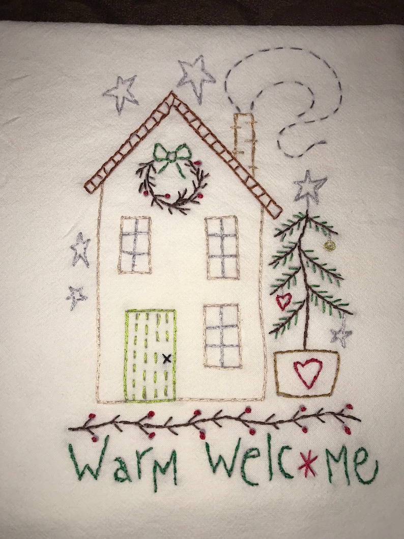 Primitive Christmas Hand Embroidered Cotton Tea Towels Set of Seven - Etsy
