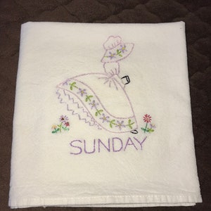 Adorable Colonial Girls Hand Embroidered Cotton Tea Towel Set of Seven ...