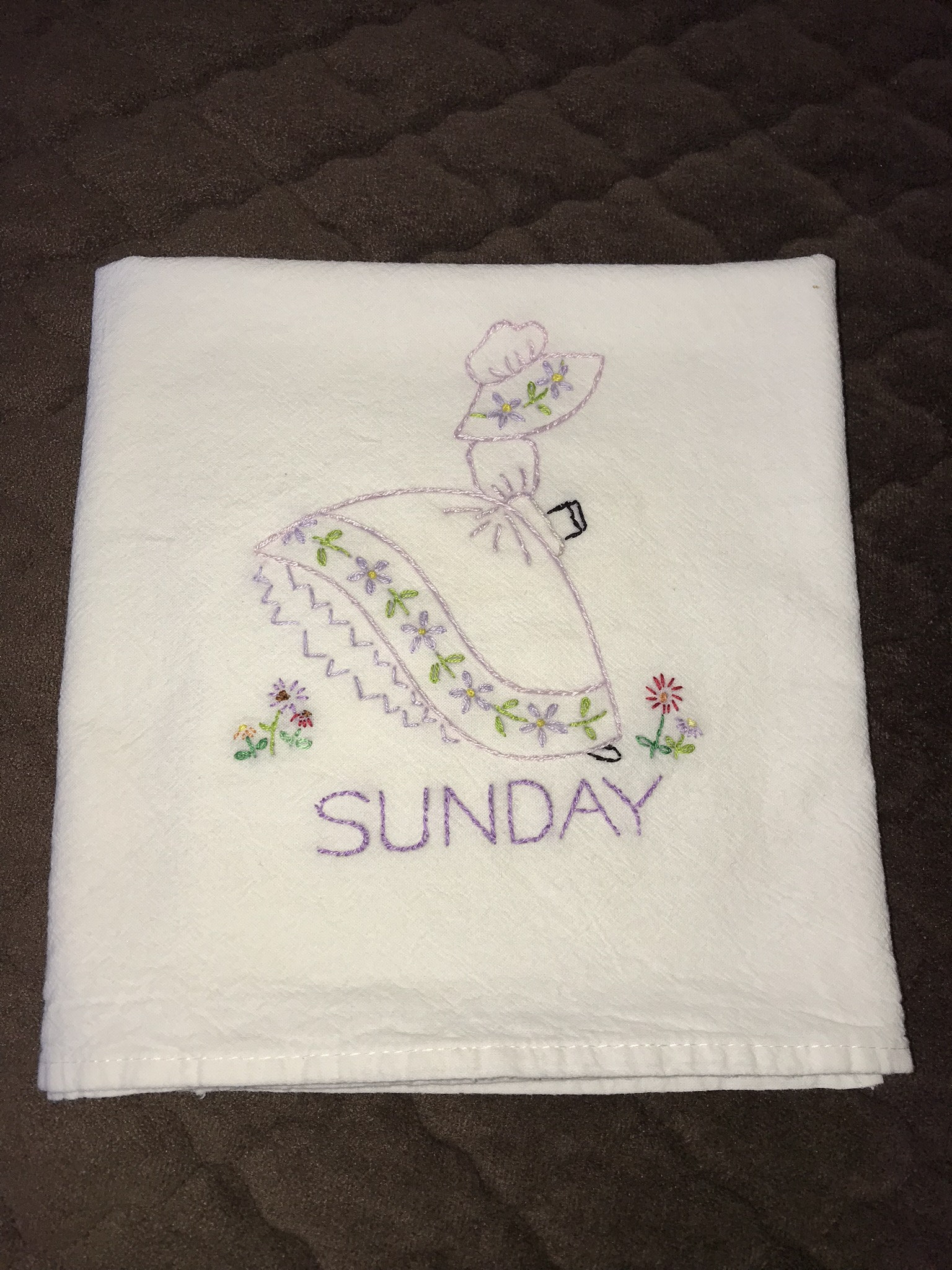 Adorable Colonial Girls Hand Embroidered Cotton Tea Towel Set of Seven ...