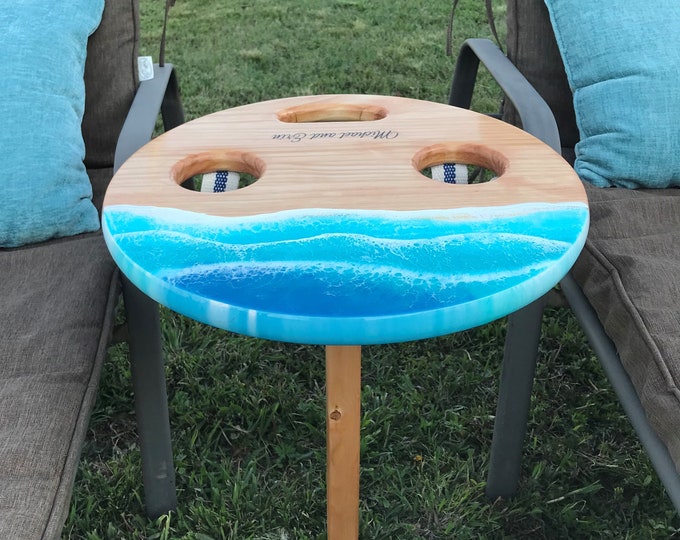 Epoxy Beach Art Folding/portable Handmade Beach Table, Personalized ...