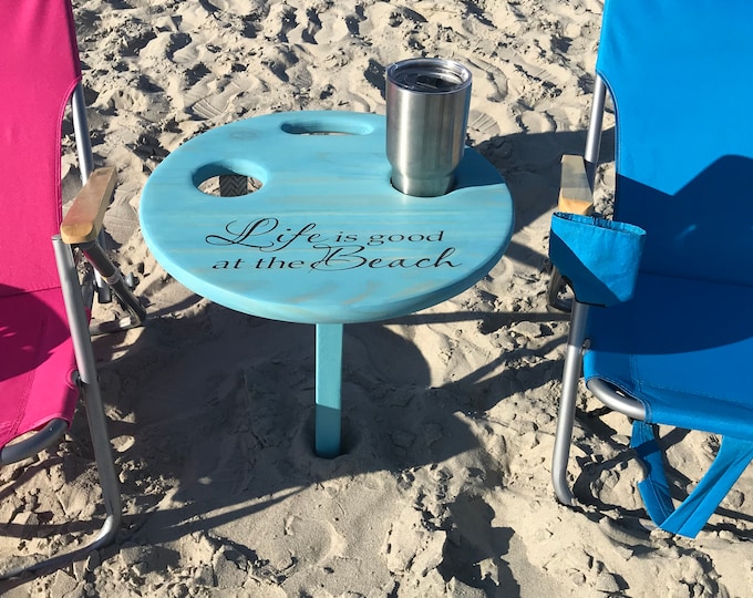 Handmade Beach Table, Personalized Gift, Unique Gift, Beach Gift, Drink ...