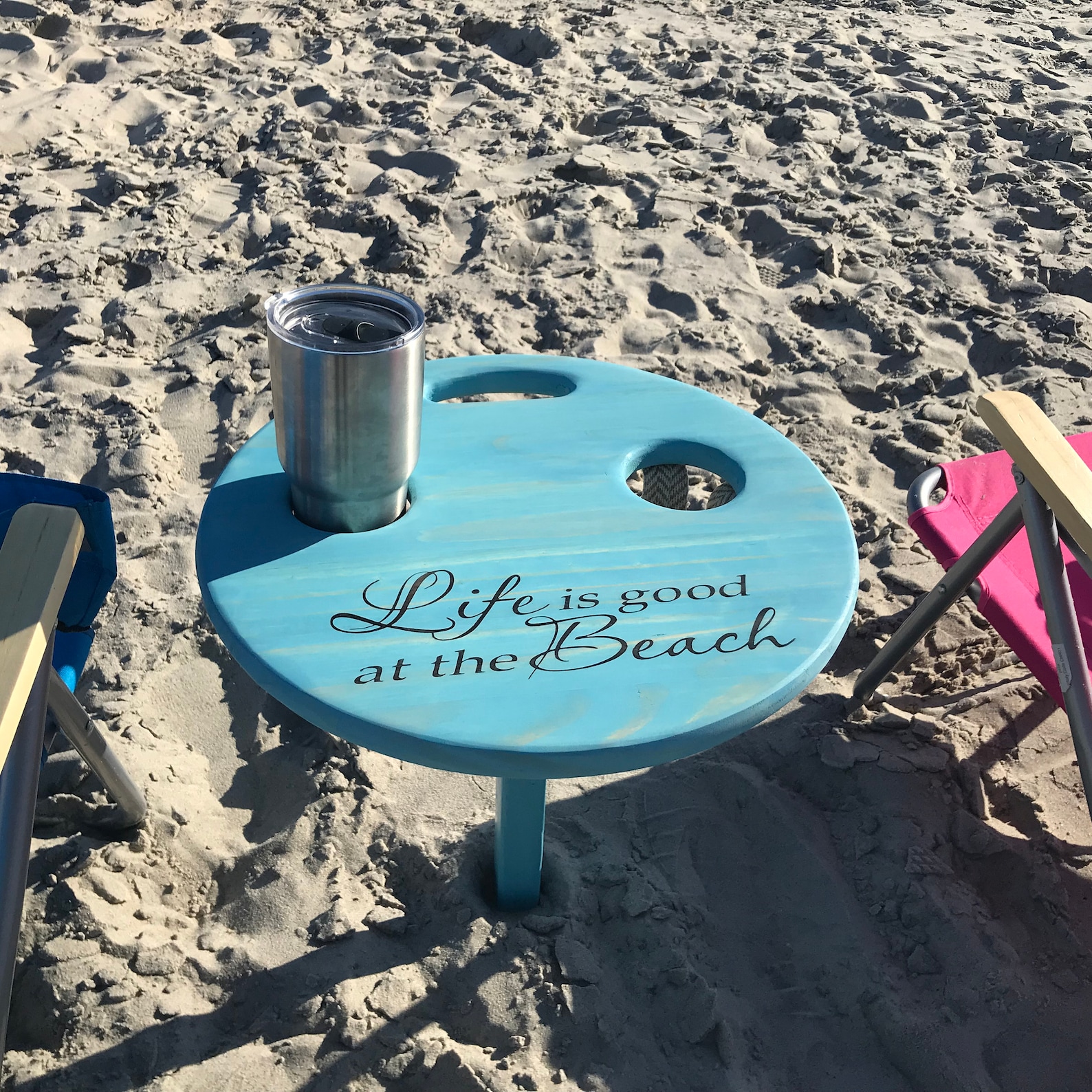 Handmade Beach Table, Personalized Gift, Unique Gift, Beach Gift, Drink ...