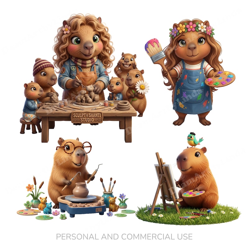 Capybara PNG Bundle,art Teacher, Transparent Clipart for Sublimation ...