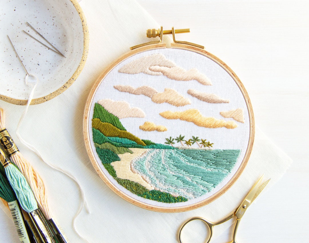 Hidden Beach Embroidery Pattern Digital PDF for DIY Craft. Embroidered ...