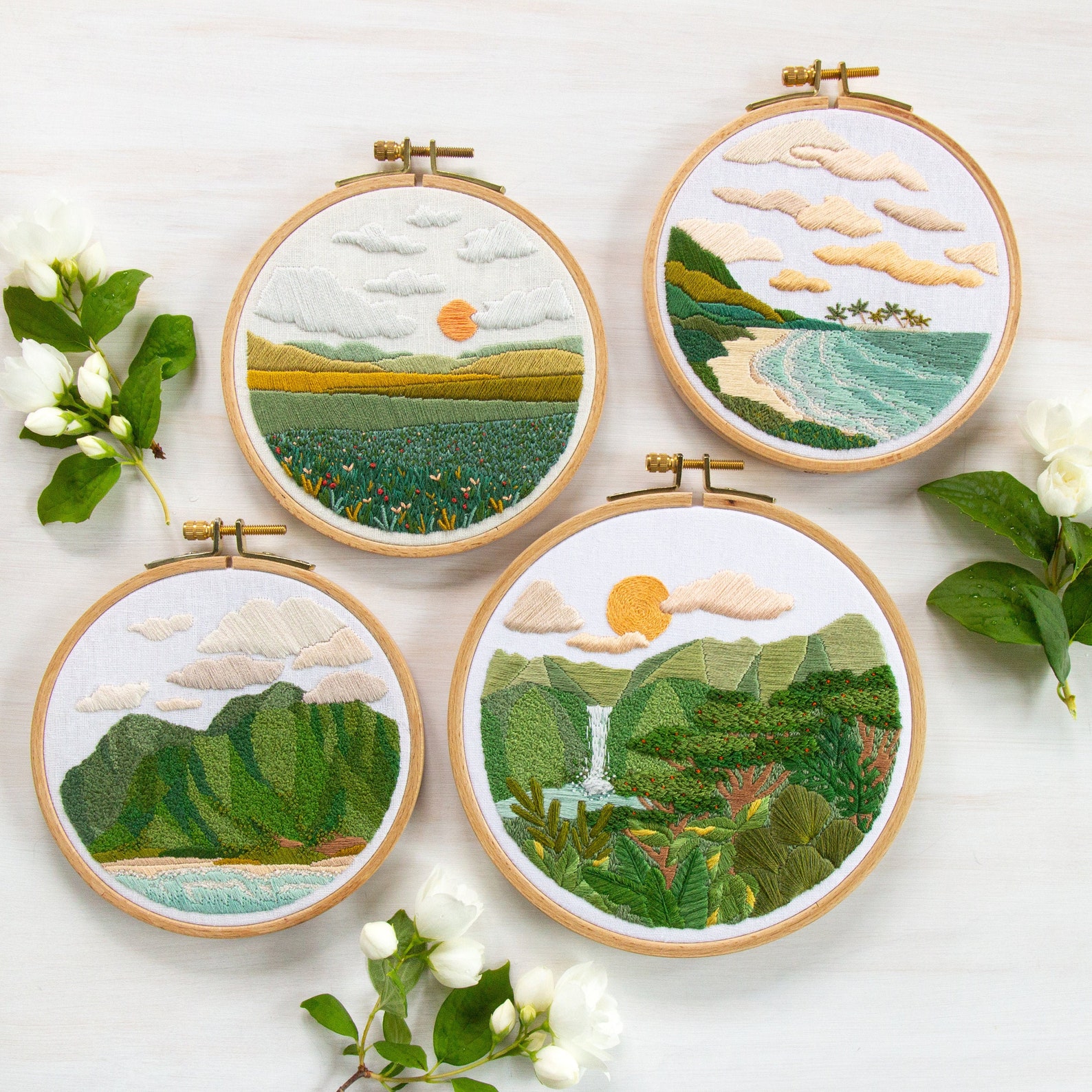 Landscape Embroidery Pattern Set of 4 Patterns. Beginner and Advanced ...