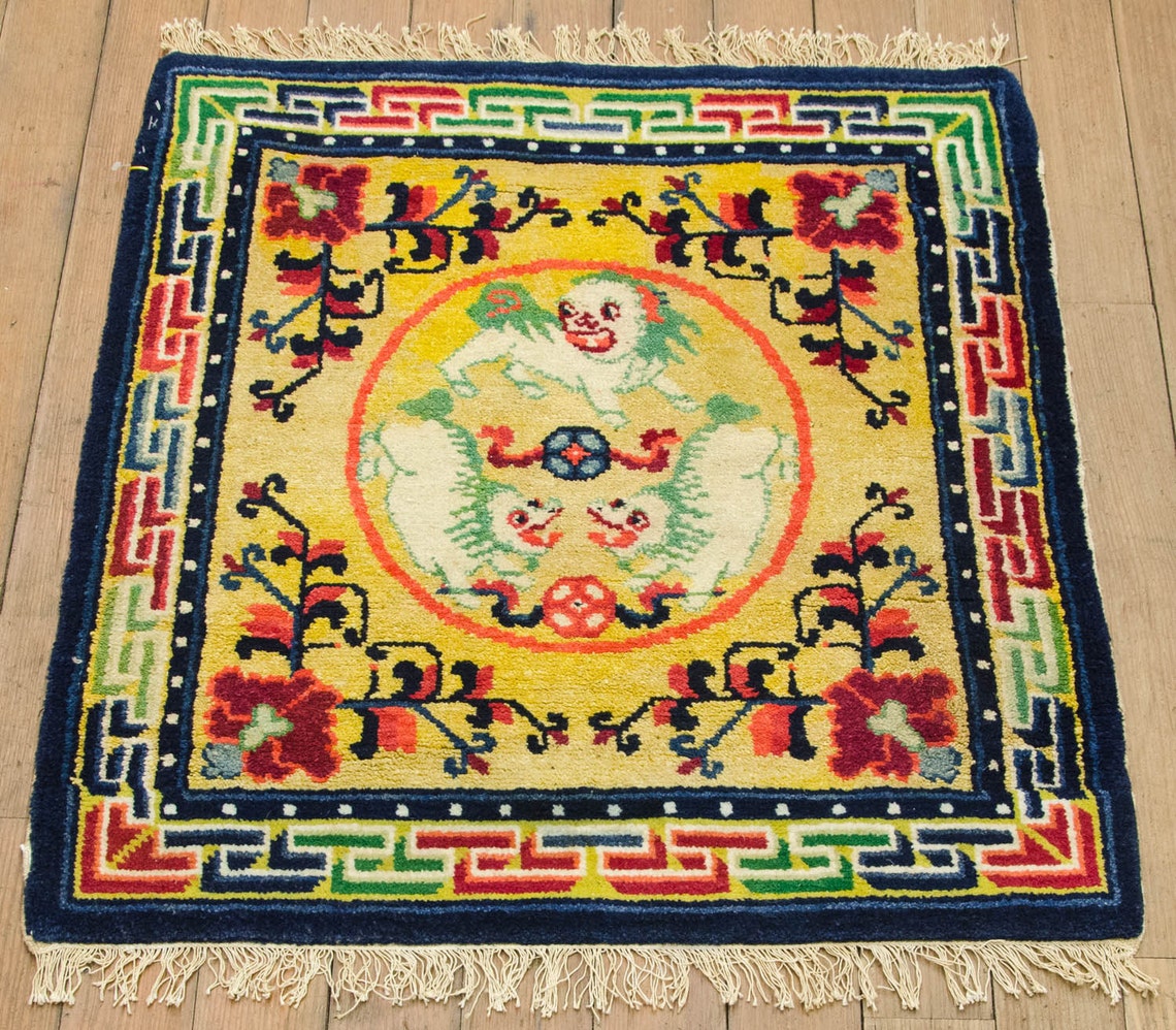 2x2 Chinese Lion Design Hand Knotted Oriental Semi-antique Rug 021317 ...