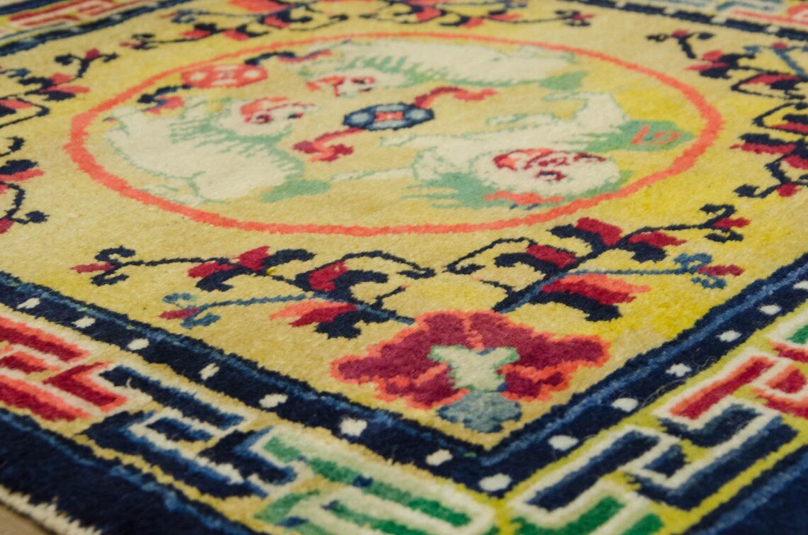 2x2 Chinese Lion Design Hand Knotted Oriental Semi-antique Rug 021317 ...