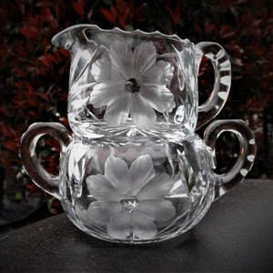 Vintage Crystal Cut Glassware Art Set, Cream and Sugar Set - Etsy