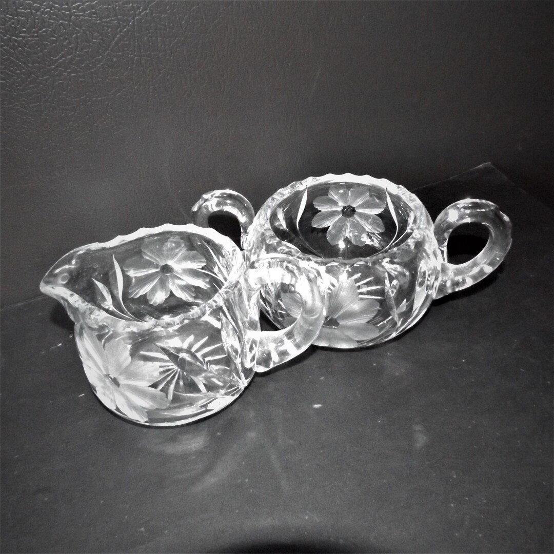 Vintage Crystal Cut Glassware Art Set, Cream and Sugar Set - Etsy