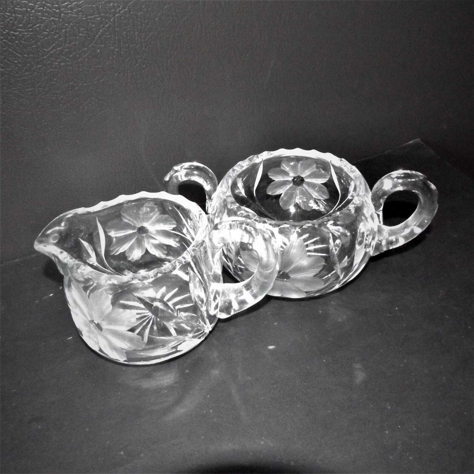 Vintage Crystal Cut Glassware Art Set, Cream and Sugar Set - Etsy