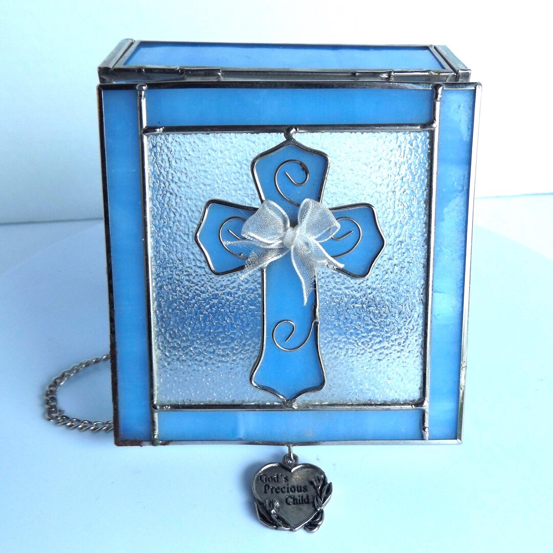 Vintage Blue Glass Cross Box, Christian Crucifix Gift Box - Etsy