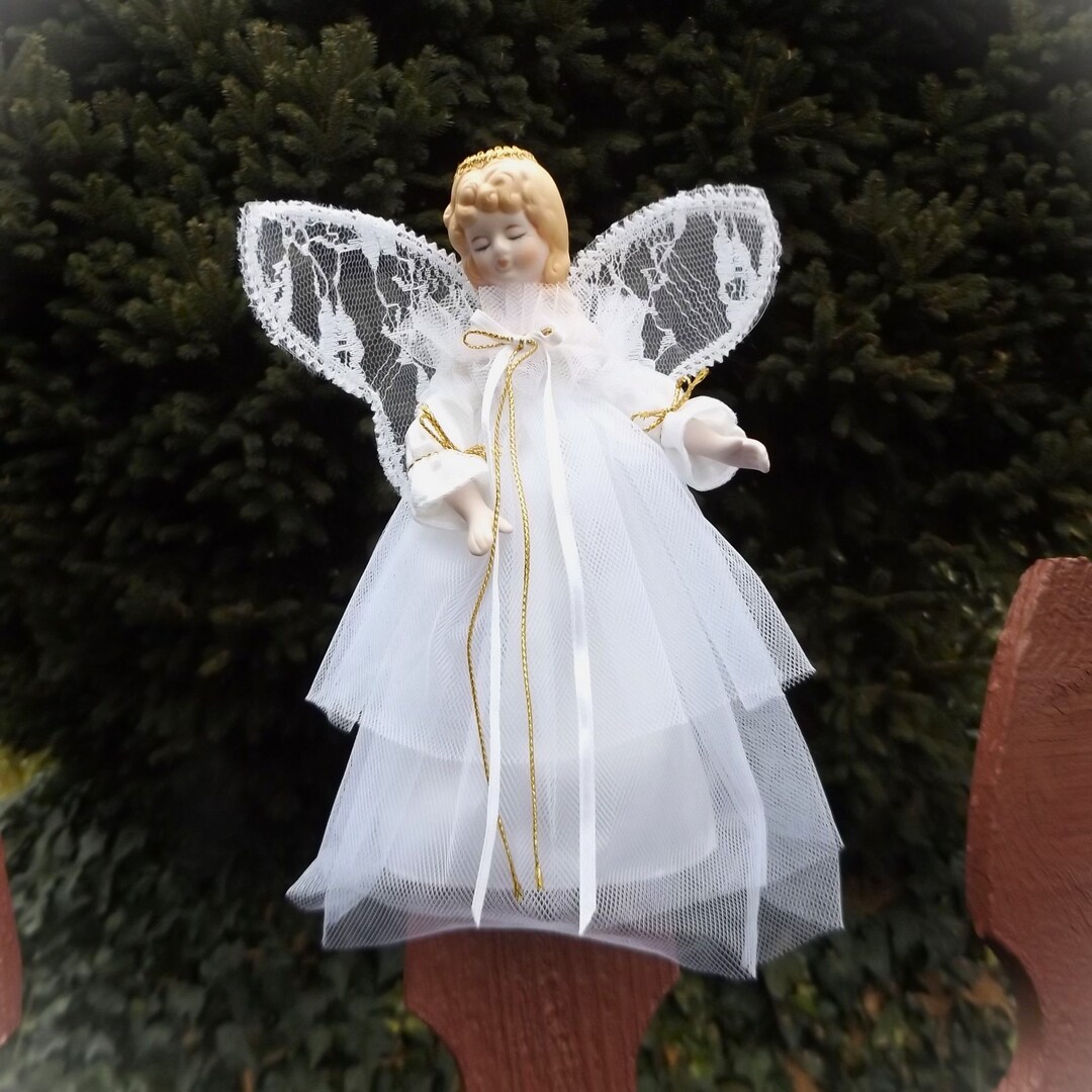 Angel Figurine Tree Topper Holisay Decor Lace Wings - Etsy