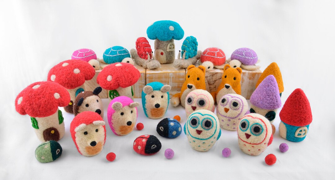 Miniature Needle Felted Forest Animals. Fox. Owl. Mushroom. Miniature ...
