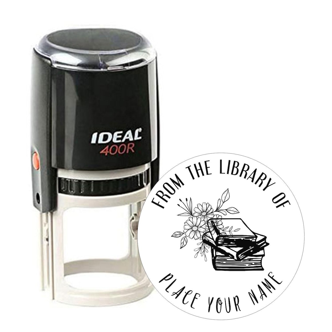 Custom Library Stamp With Books and Flower - 1-5/8