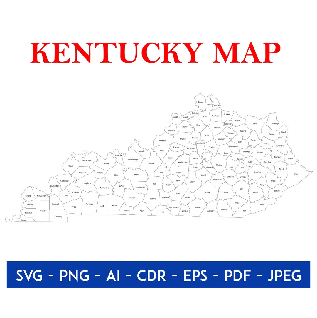 Kentucky County Map Outline Digital Download | USA Map Clipart Cut File ...