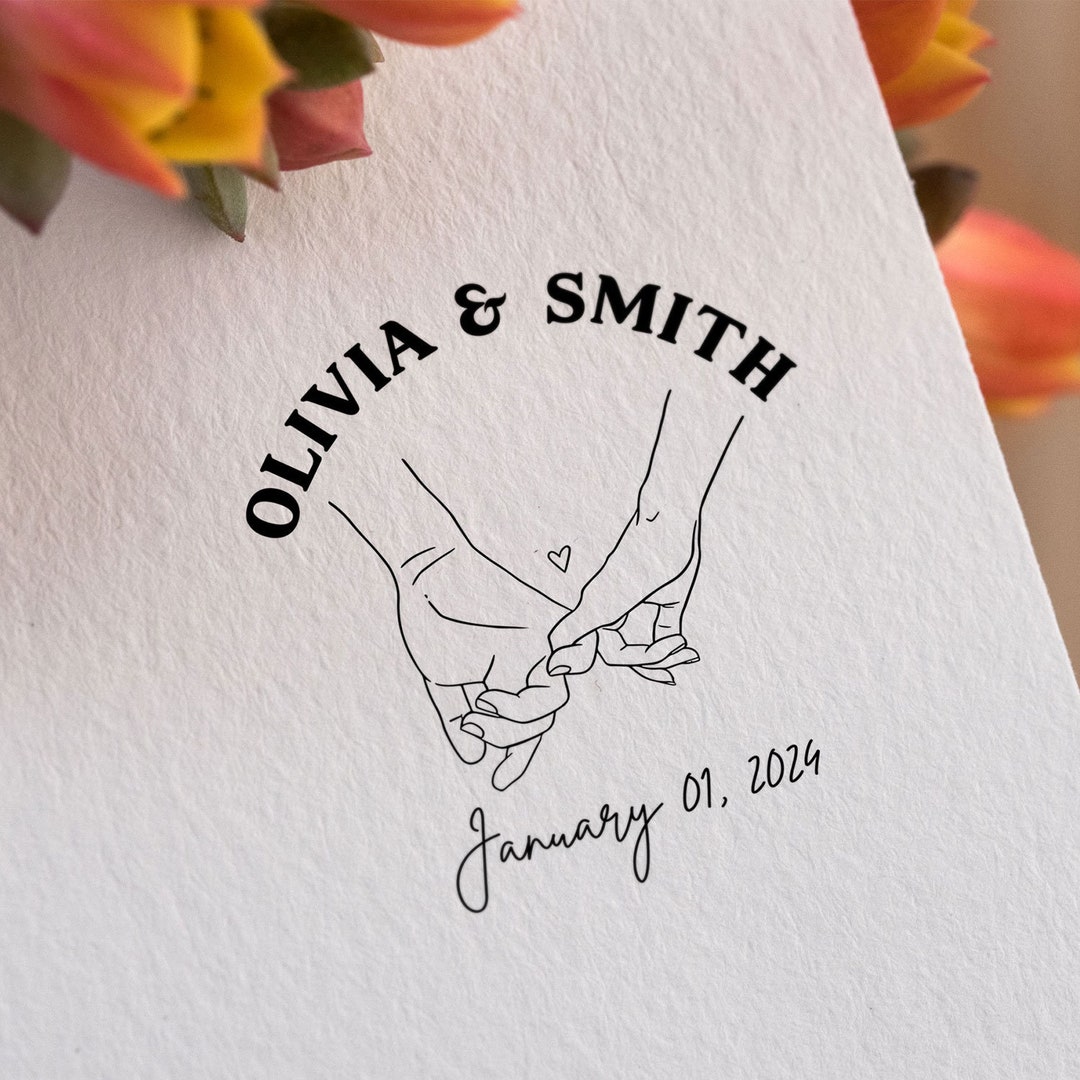 Personalized Couple Name and Date Stamp With Hands in Hand Design - 1-5 ...