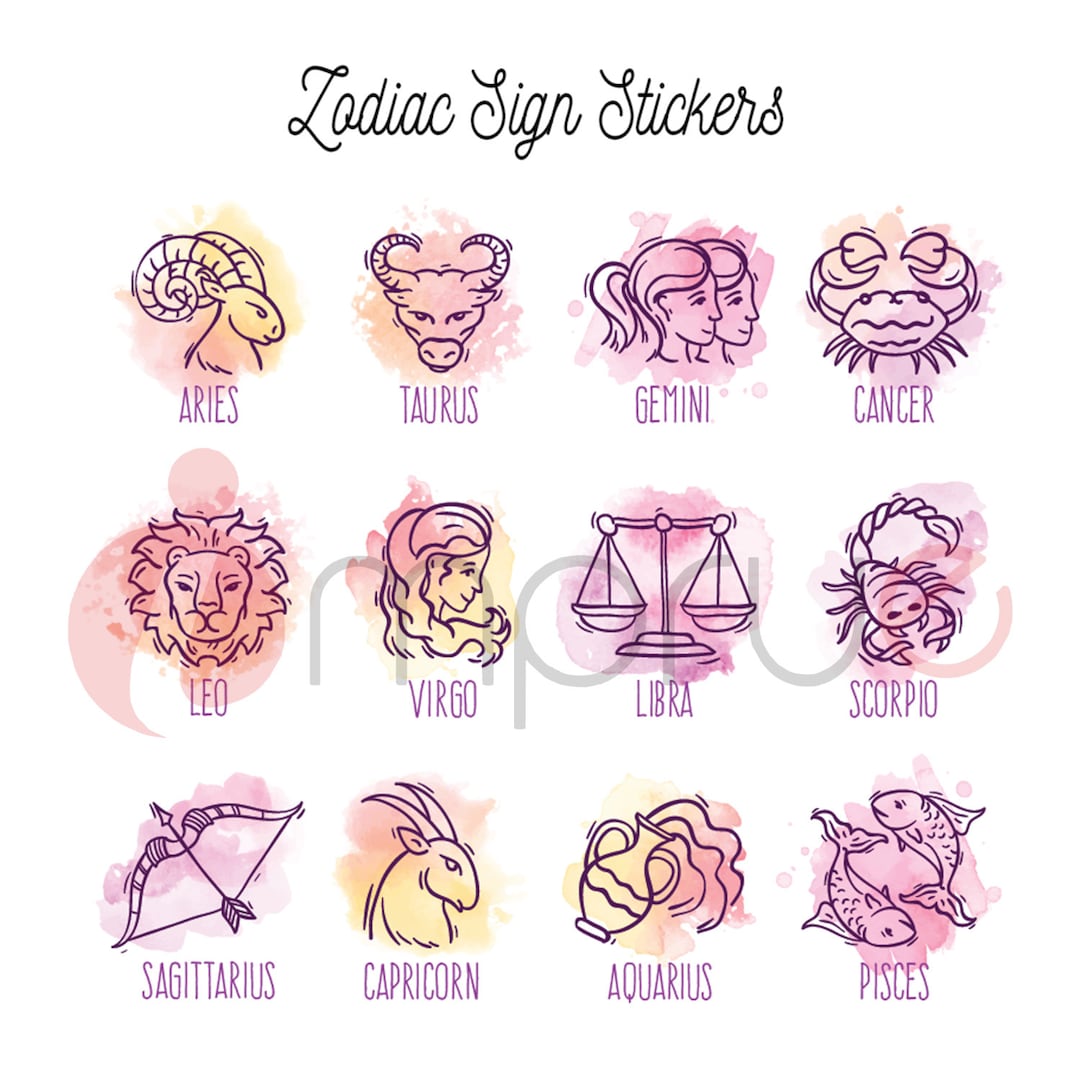 Zodiac Sign Clipart Bundle PDF PNG JPG Images for Commercial Use ...