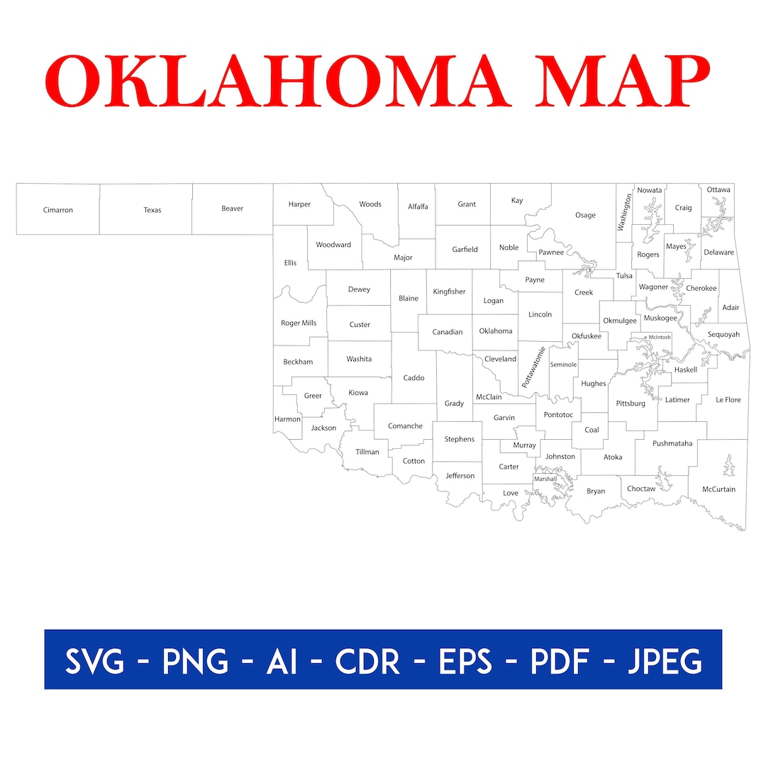 Oklahoma County State Map Outline Digital Download | USA Map Clipart ...