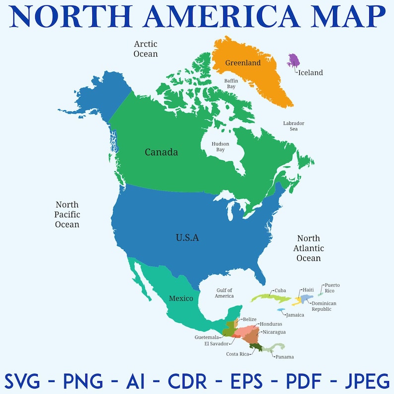 North America Continent Map Outline Digital Download | Map Clipart Cut ...