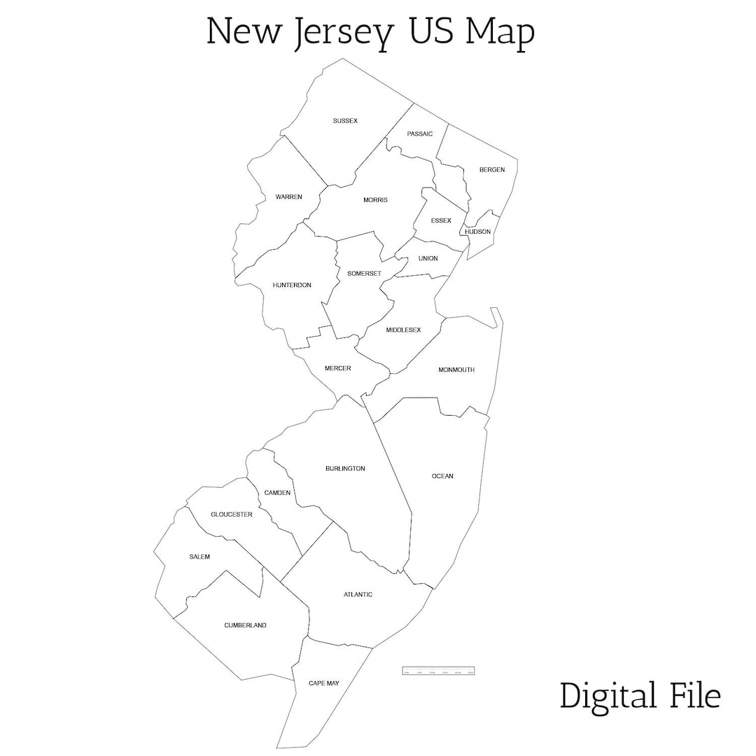 New Jersey County Map Outline Digital Download | Map Clipart Cut File ...