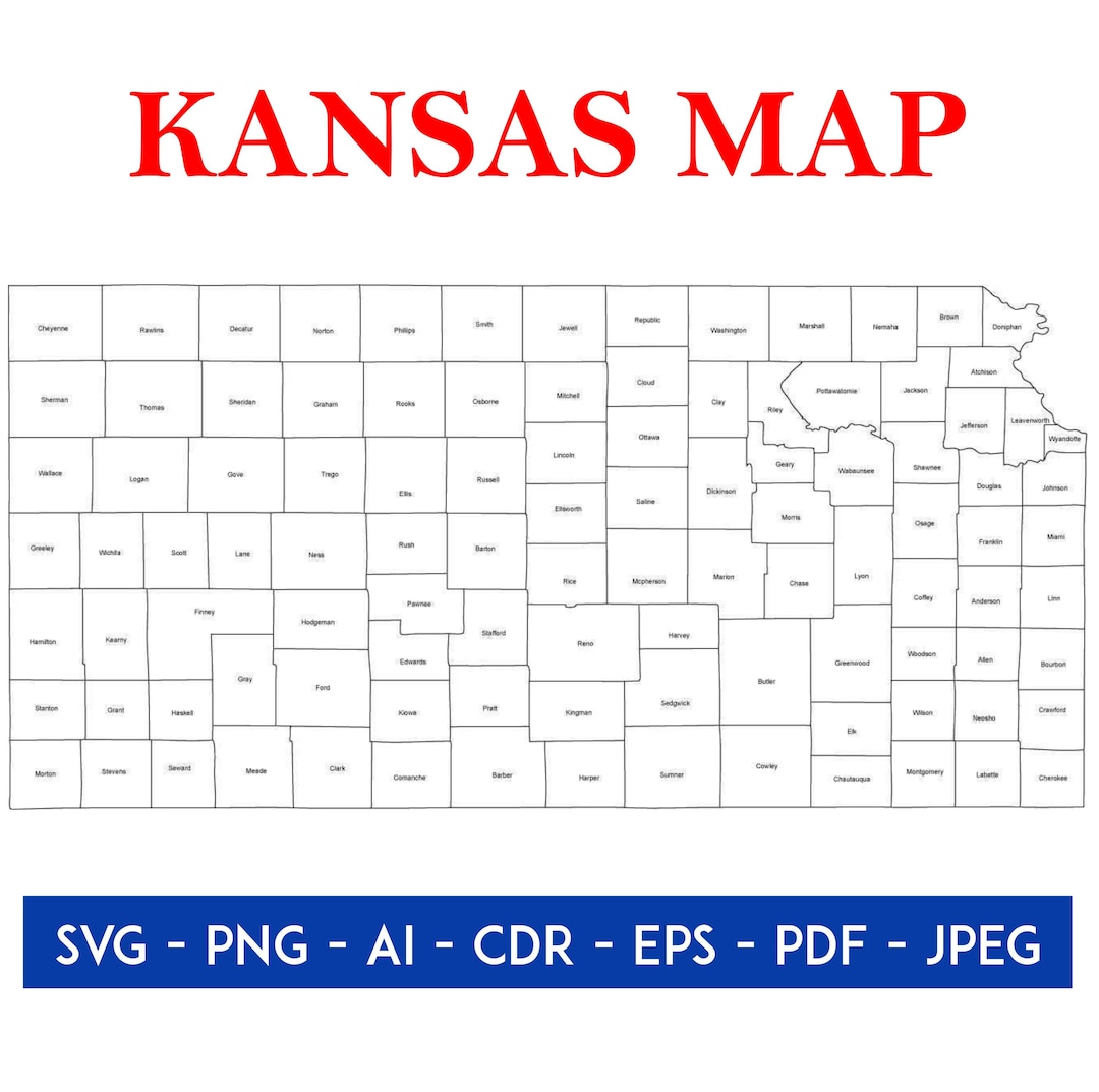 Kansas Outline Map Digital Download | Map Clipart Cut File | USA Travel ...