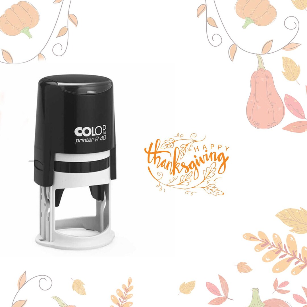 Happy Thanksgiving Day Stamp - Custom Self-inking 1-5/8'' Round Holiday ...
