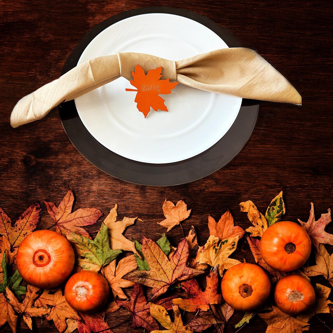 Custom Thanksgiving Wooden Place Tag, Maple Leafs, Personalized Wedding ...