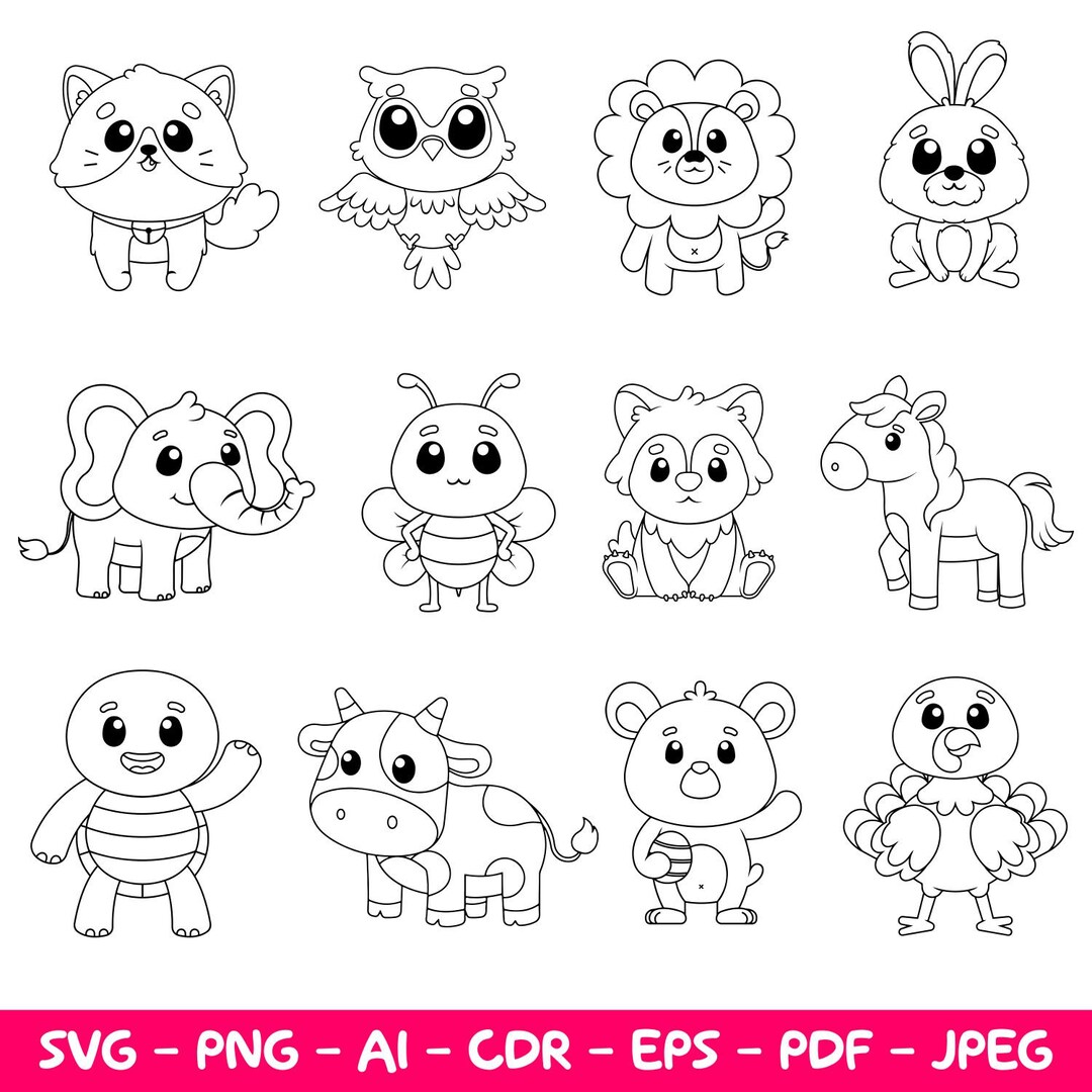 Animals Printable Bundles, Cute Animal Cut Files, Watercolor Clip Art ...
