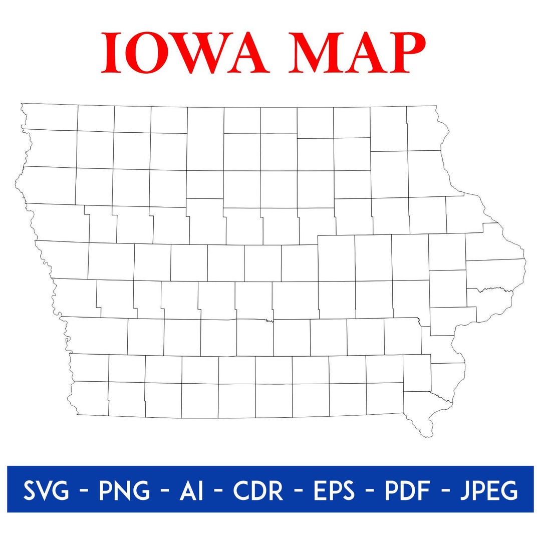 Iowa State County Map Outline Digital Download | USA Map Clipart Cut ...