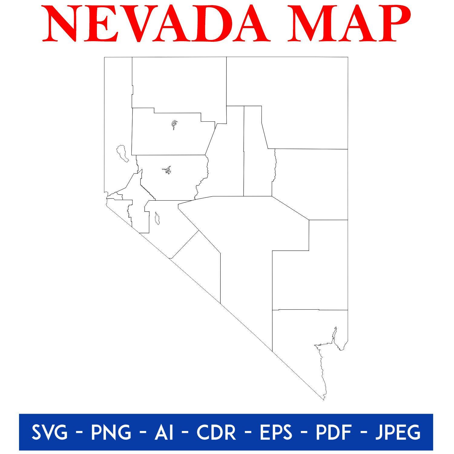 Nevada State County Map Outline Digital Download | USA Map Clipart Cut ...