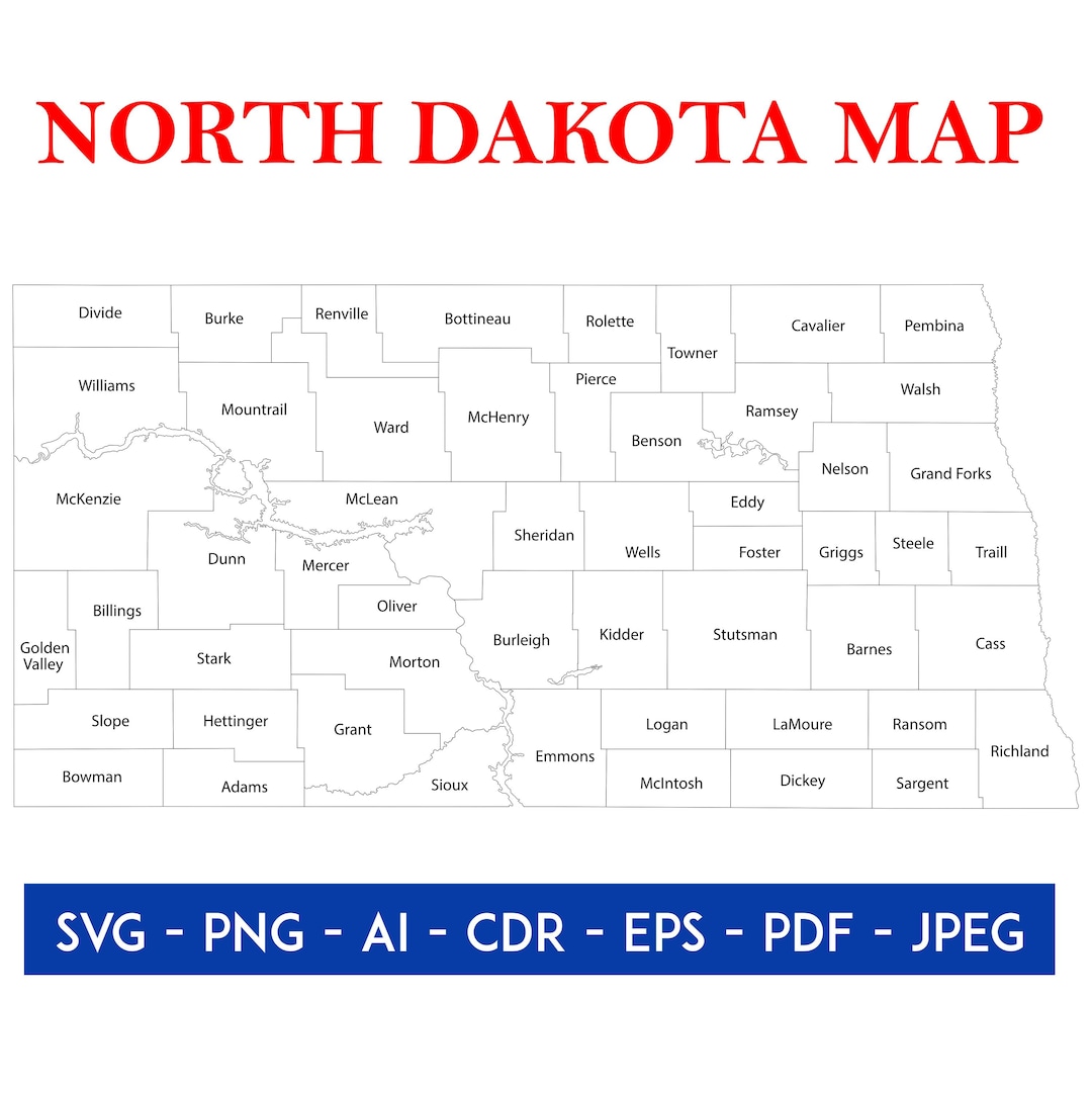 North Dakota State Map Outline Digital Download | USA Map Clipart Cut ...