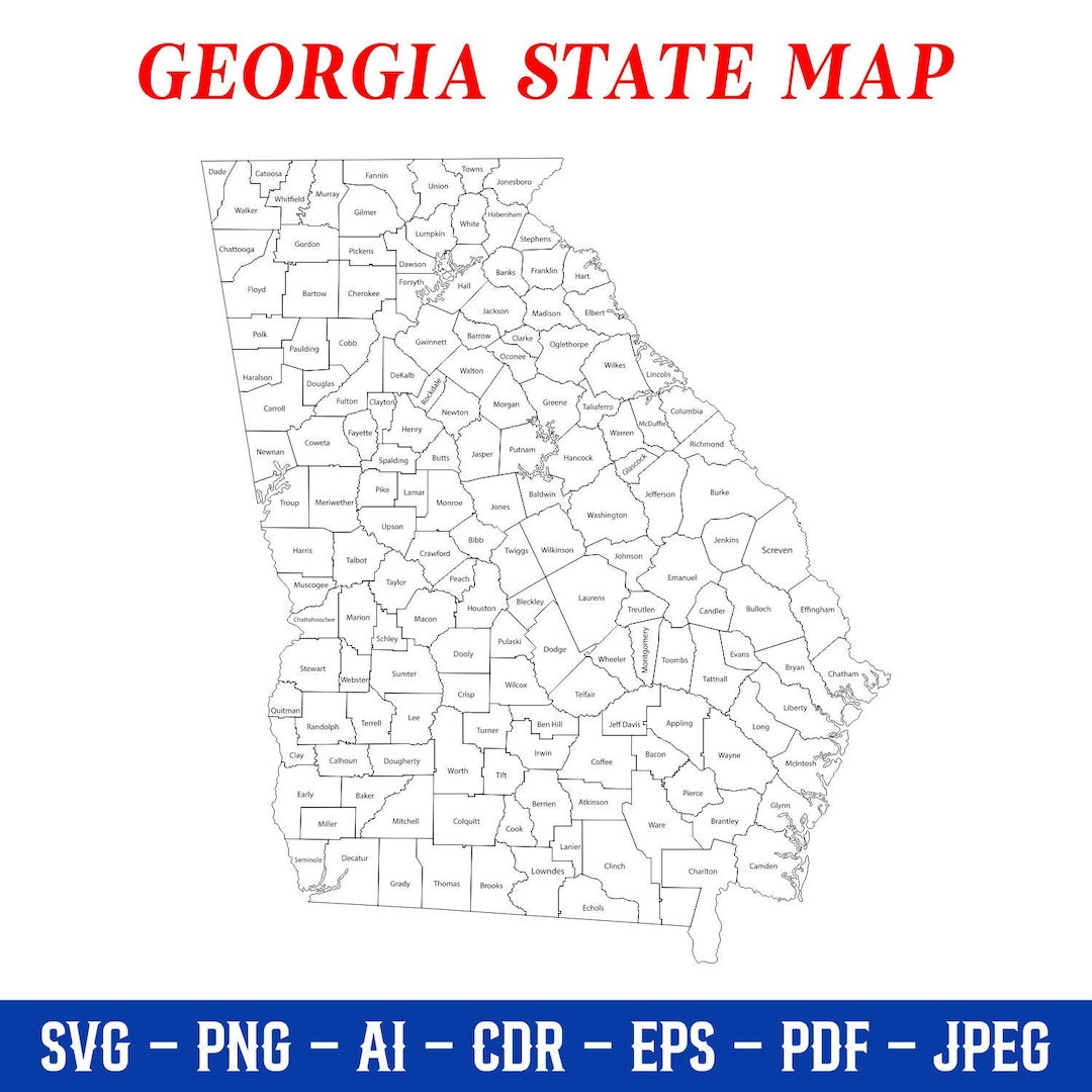 Georgia County State Map Outline Digital Download | USA Map Clipart Cut ...