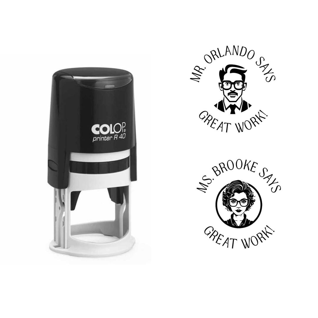 Custom Teacher Face Stamp With Personalized Text – 1-5/8" Diameter ...