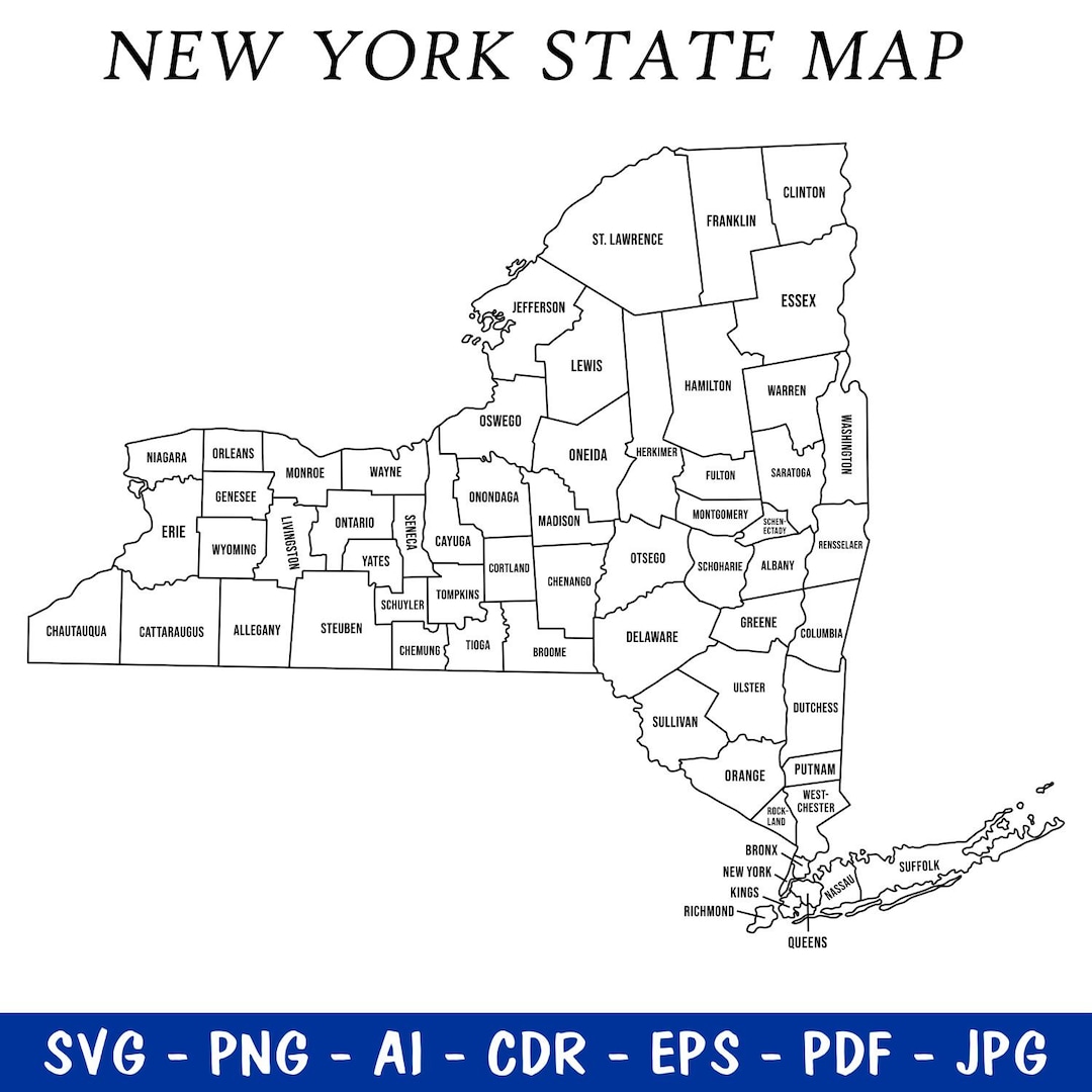 New York Outline Map Digital Download | Map Clipart Cut File | USA ...