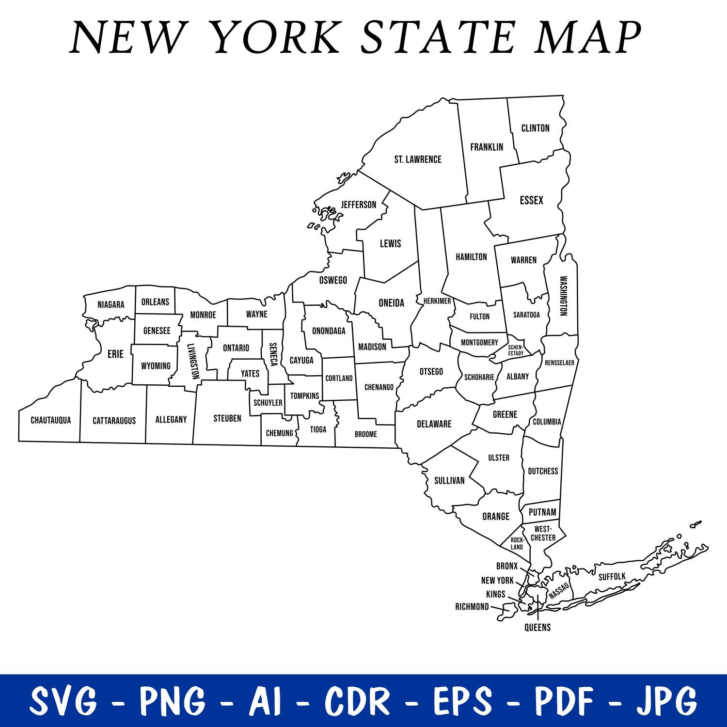 New York Outline Map Digital Download | Map Clipart Cut File | USA ...