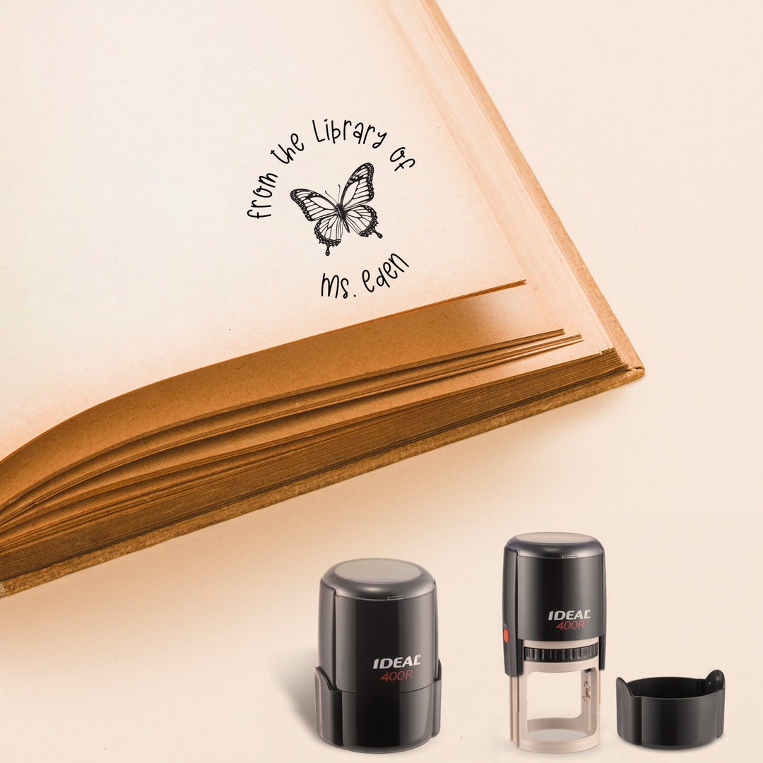 Personalized Library Stamp - Custom Name, Butterfly, and Flowers Design ...