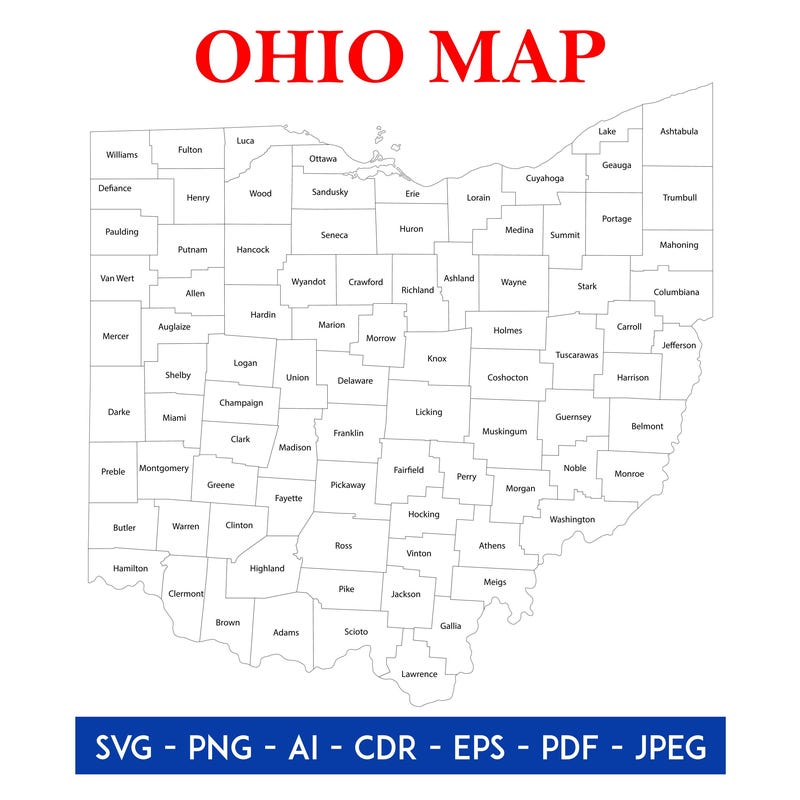 County in Ohio Map - Etsy
