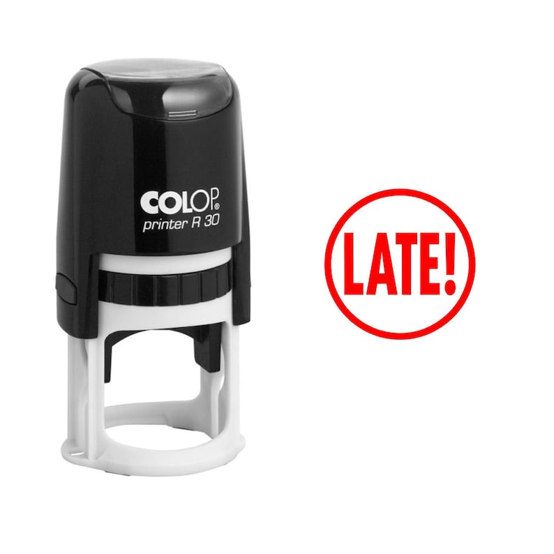 LATE Self Inking Stamp, 1.25 Inch Round Teacher Stamp, Red Ink ...