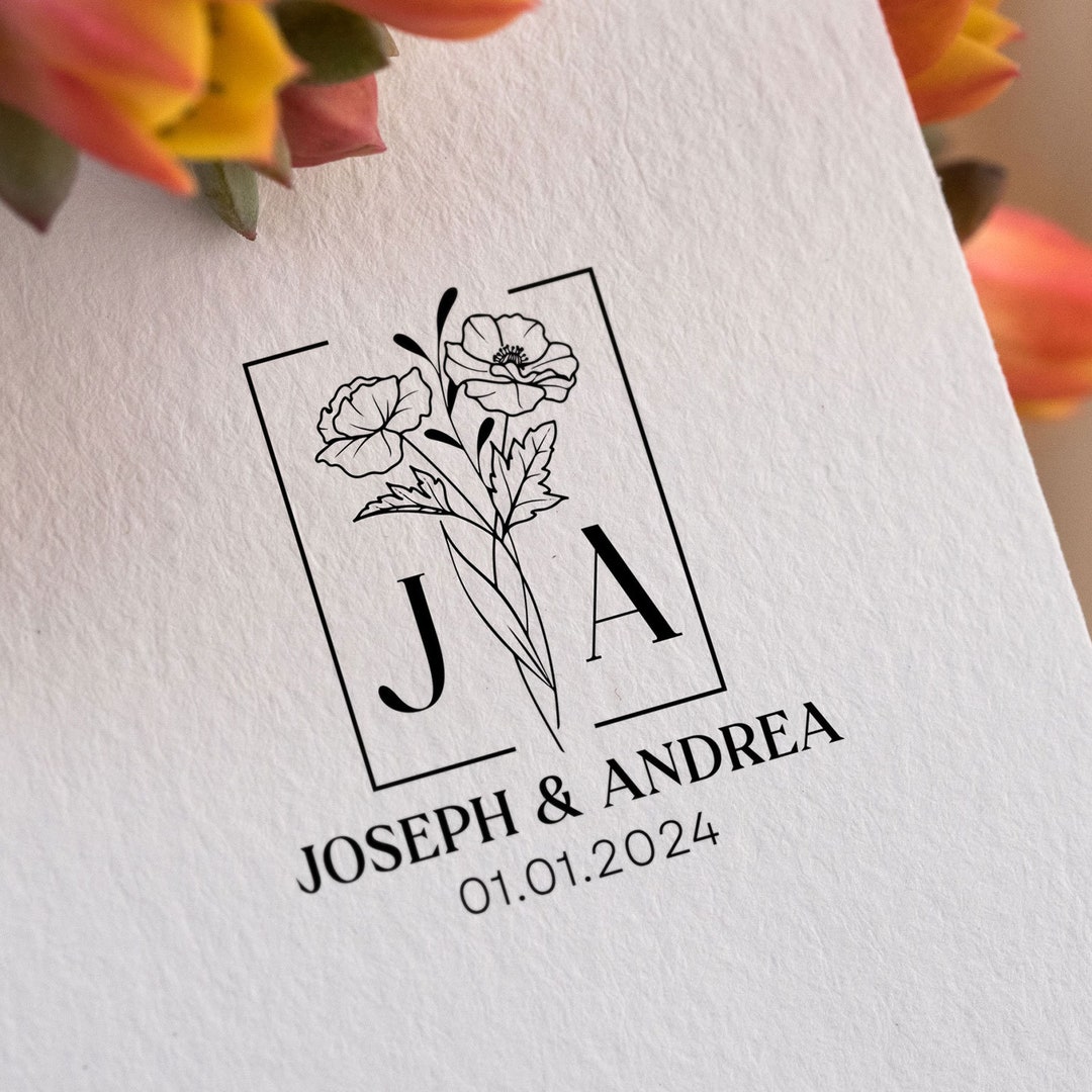 Personalized Couple Initials, Name and Address Stamp With Elegant ...