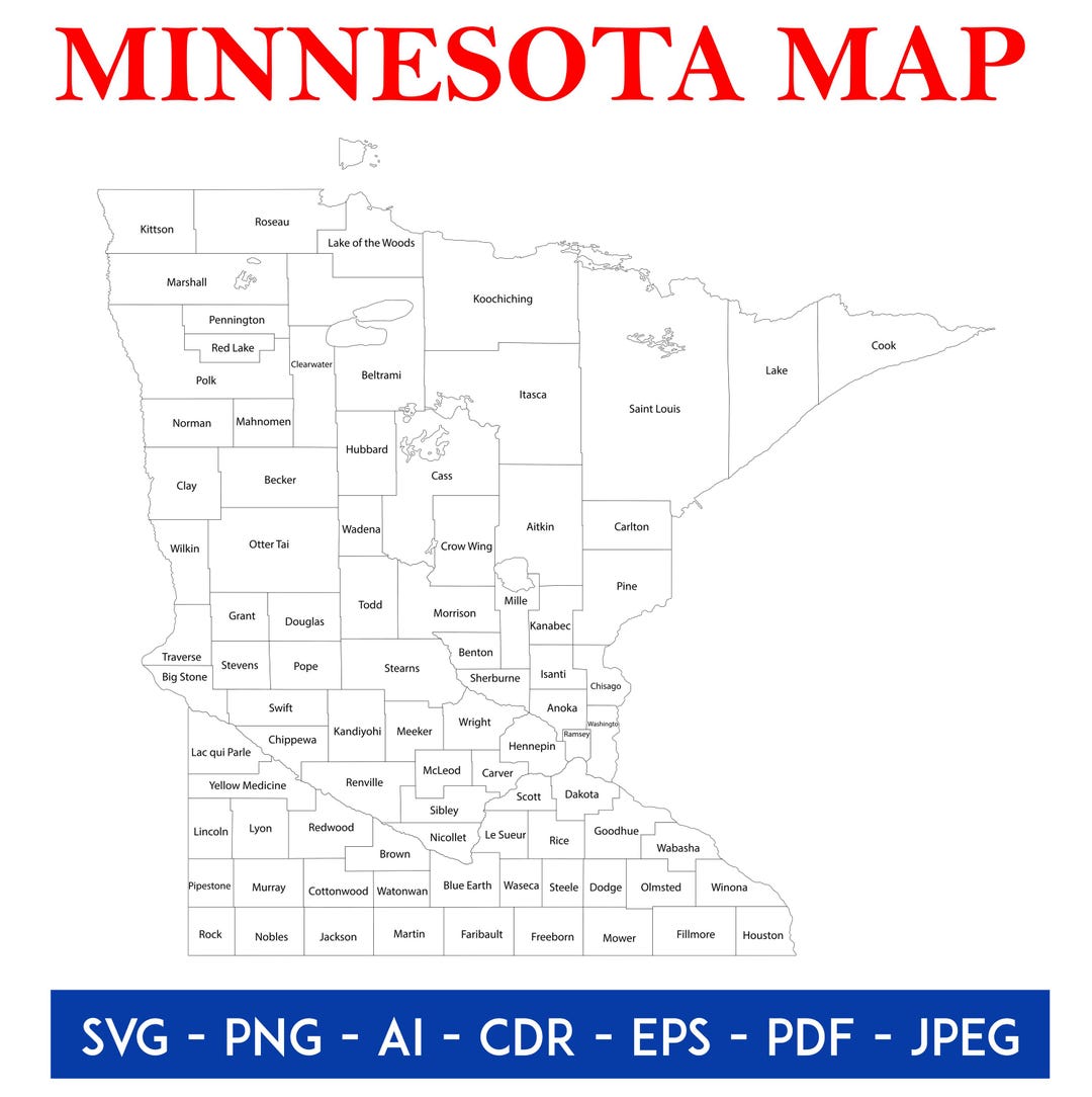 Minnesota County Map Outline Digital Download | USA Map Clipart Cut ...