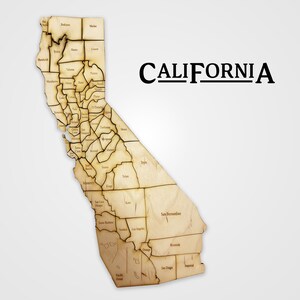 California State Map Wooden Jigsaw Puzzle - Laser Cut, County Borders ...