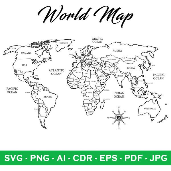 World Map Map Png - Etsy