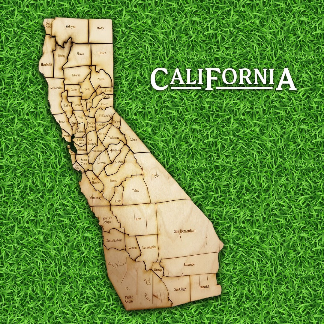 California State Map Wooden Jigsaw Puzzle - Laser Cut, County Borders ...