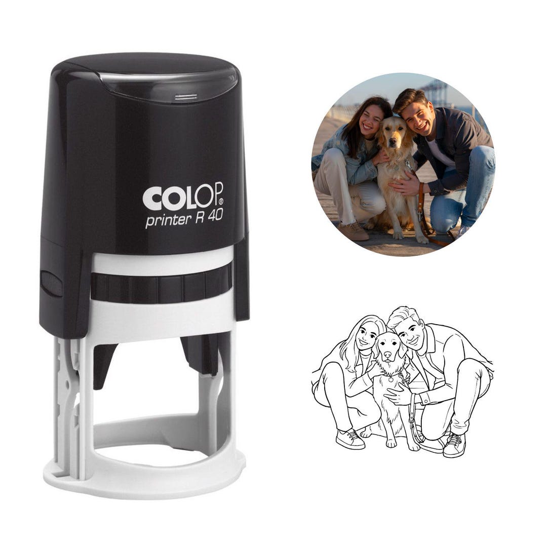 Custom Couple & Pet Face Logo Self-inking Stamp – Personalized Portrait ...