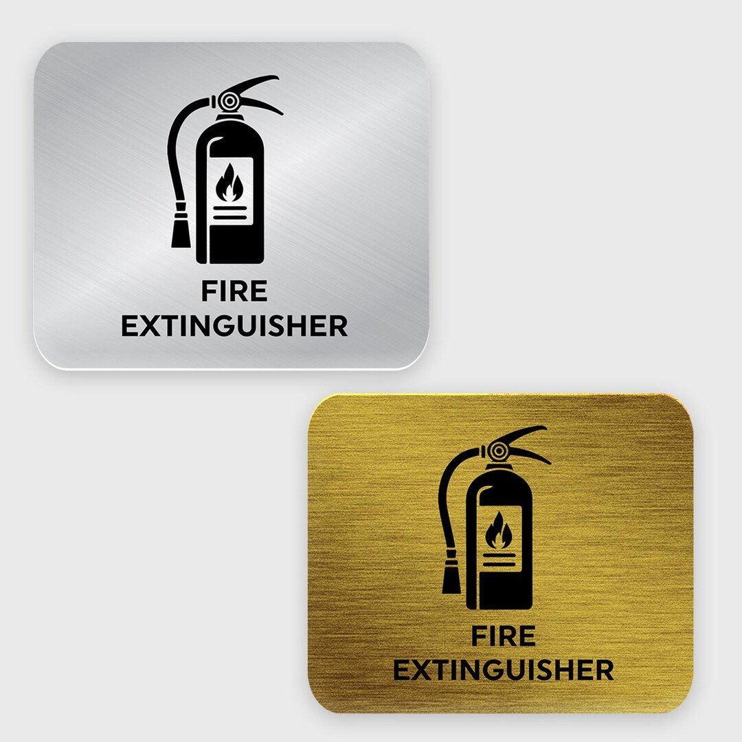 Fire Extinguisher Sign – 4.7 X 3.9 Inches, Silver & Gold Plastic ...