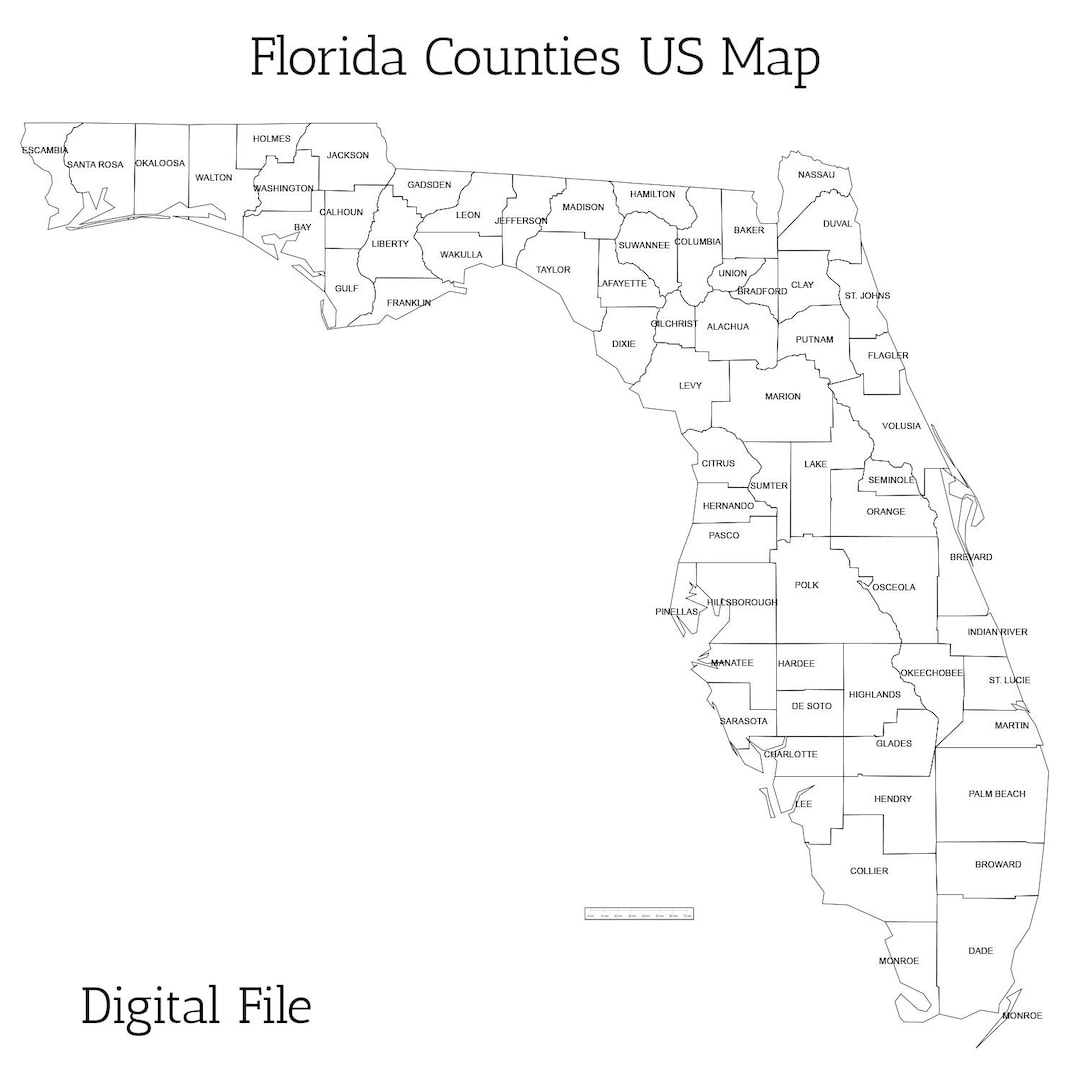 Florida County Map Outline Digital Download | USA Map Clipart Cut File ...
