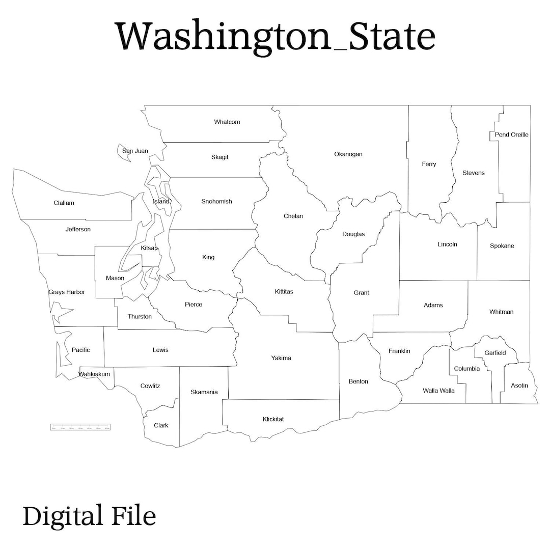 Washington State Map Outline Digital Download | USA Map Clipart Cut ...